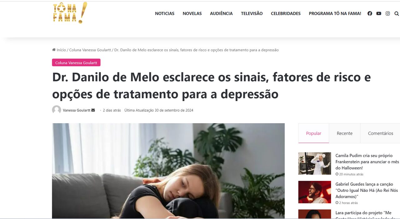 Dr. Danilo de Melo foi destaque no Portal TÔ NA FAMA com artigo que aborda o diagnóstico e ...